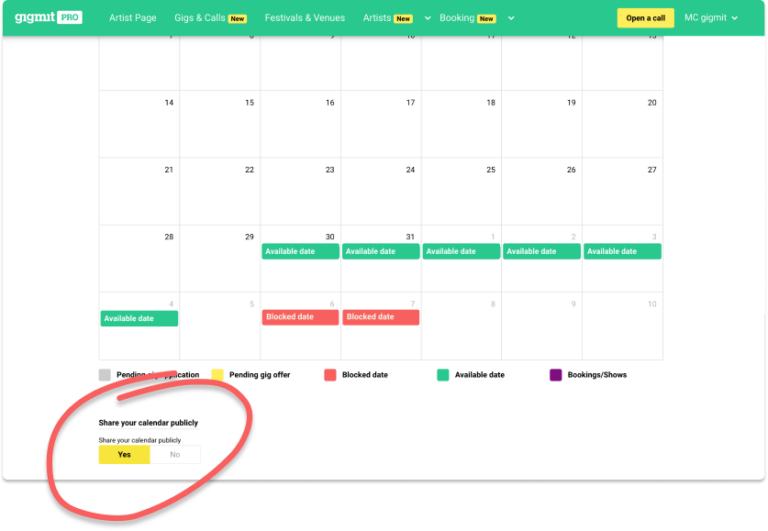 The gigmit Concert Calendar: Show Your Availabilities | gigmit blog