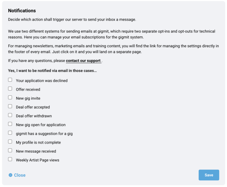 GIGMIT FAQ: How to change your email notifications - gigmit